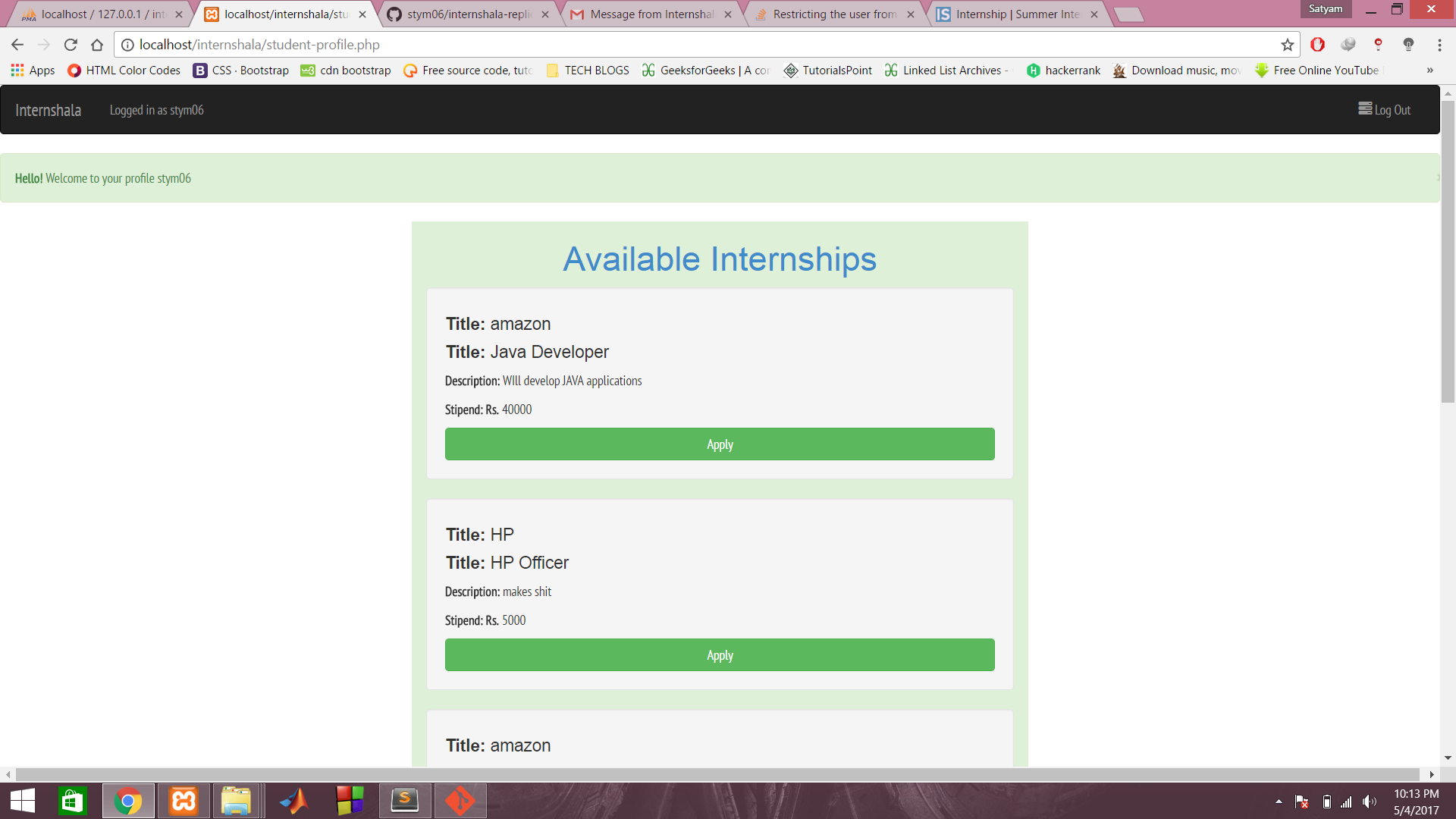 Internship Portal Using Php With Source Code Sourcecodester 